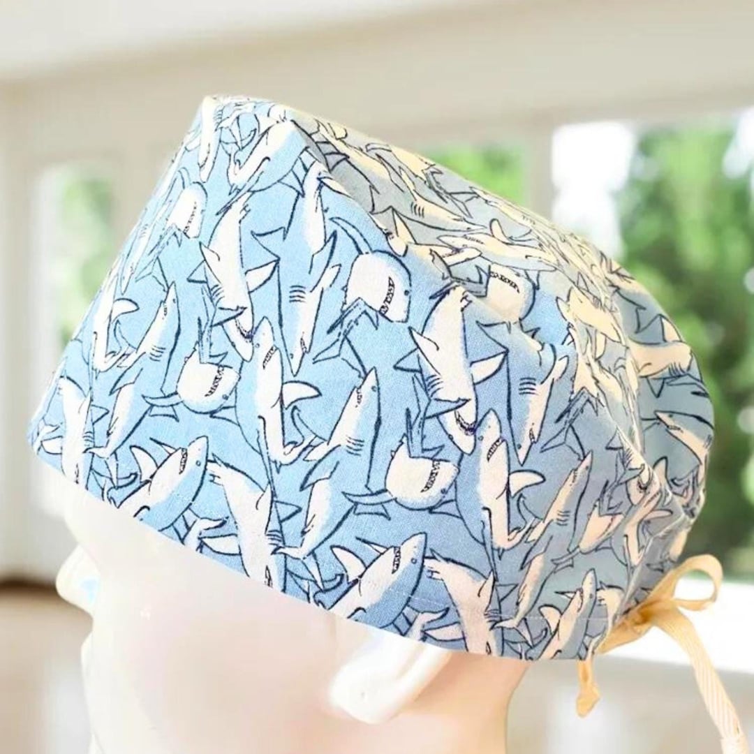 Shark Print Scrub Cap, USA Made, Unisex - Etsy