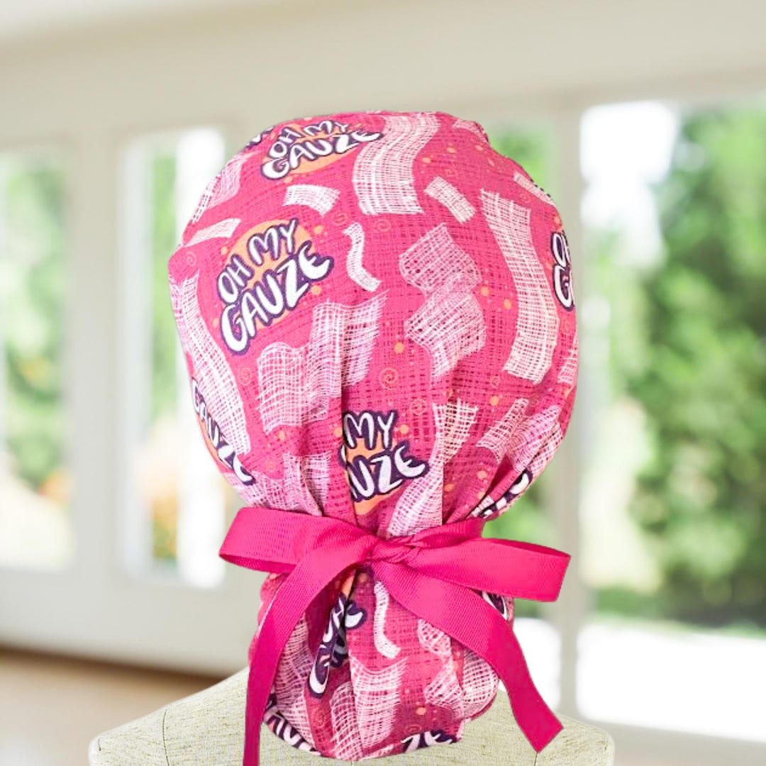 Oh My Gauze Ponytail Scrub Cap: Hot Pink Ribbon Tie - Etsy