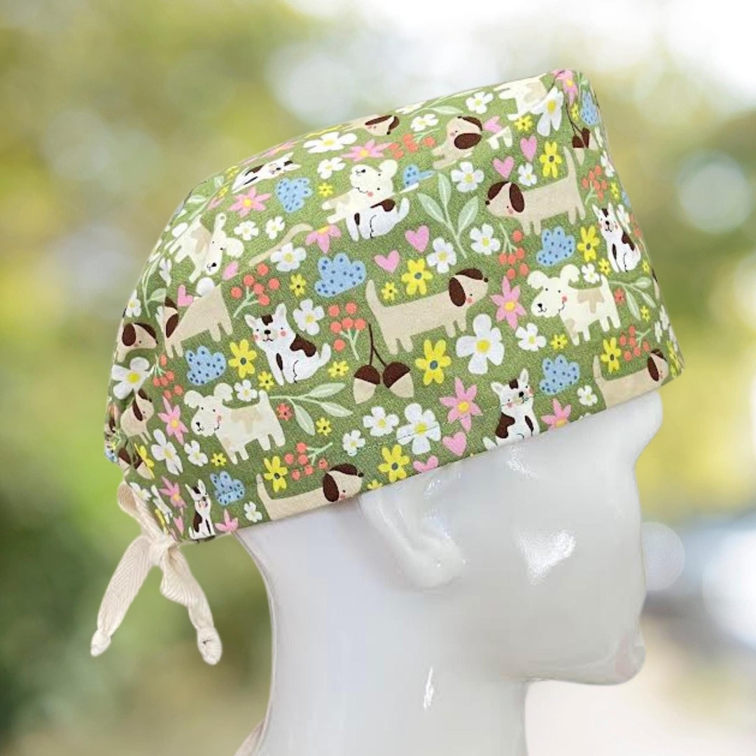 Dogs & Flowers ~ Euro or Modern Surgical Cap, Healthcare, Nurse Cap ...