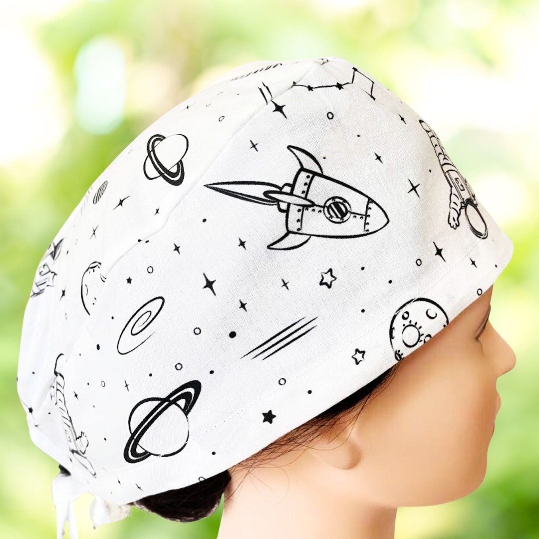 PREMIUM Optic White Space Modern Scrub Cap, Nurse Cap, Scrub Hat, OR ...