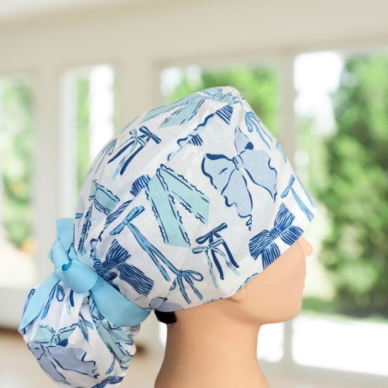 Blue Bows Ponytail Scrub Cap, Surgical Hat. CNA, OR, Tech, Vet, RN ...