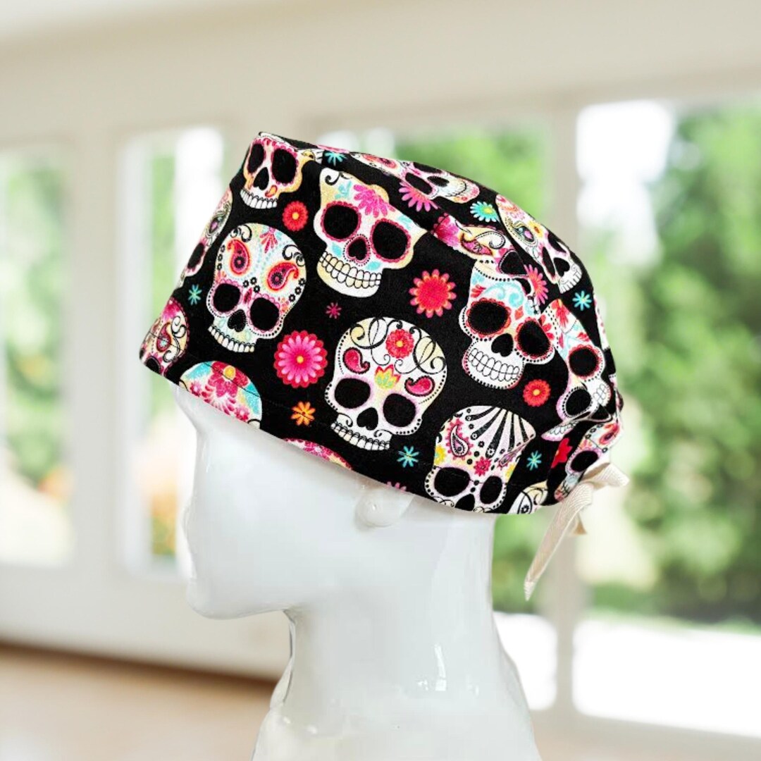 Sugar Skull Scrub Cap, Cotton Tieback, Unisex - Etsy