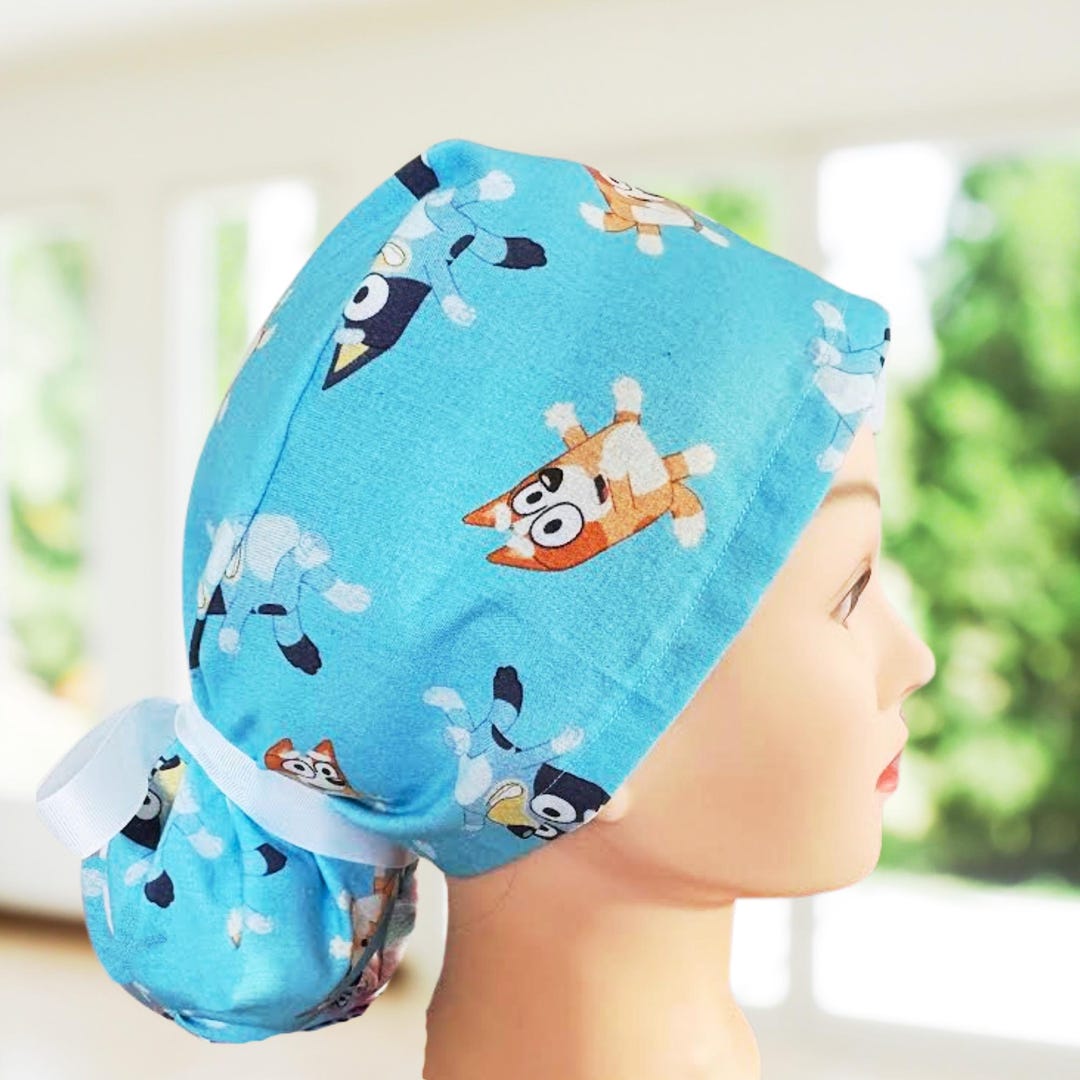 Bluey Ponytail Scrub Cap Ponytail Scrub Cap, Surgical Hat, OR, CNA, Cap ...