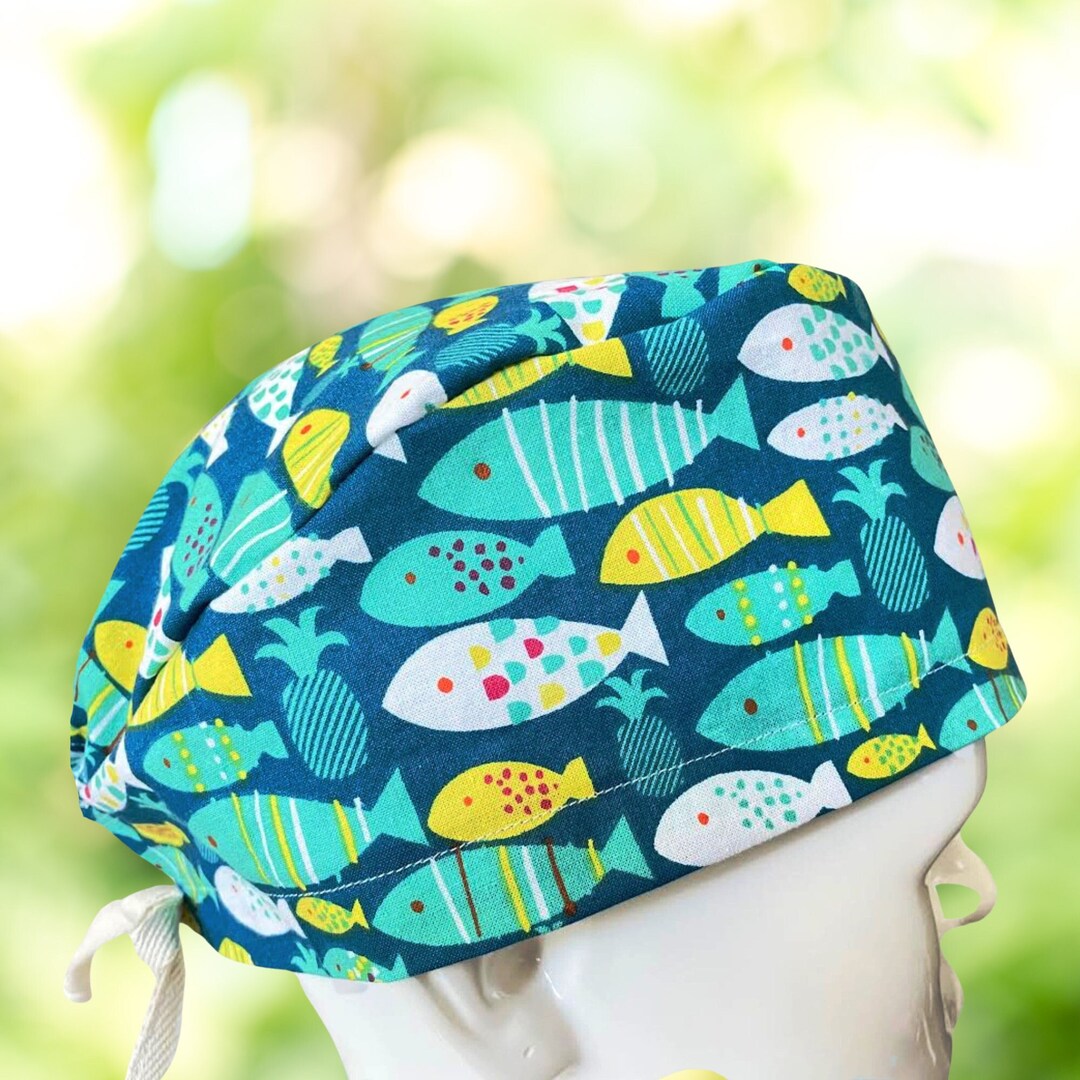 Fish Print Scrub Cap, Modern Cotton Nurse Hat - Etsy