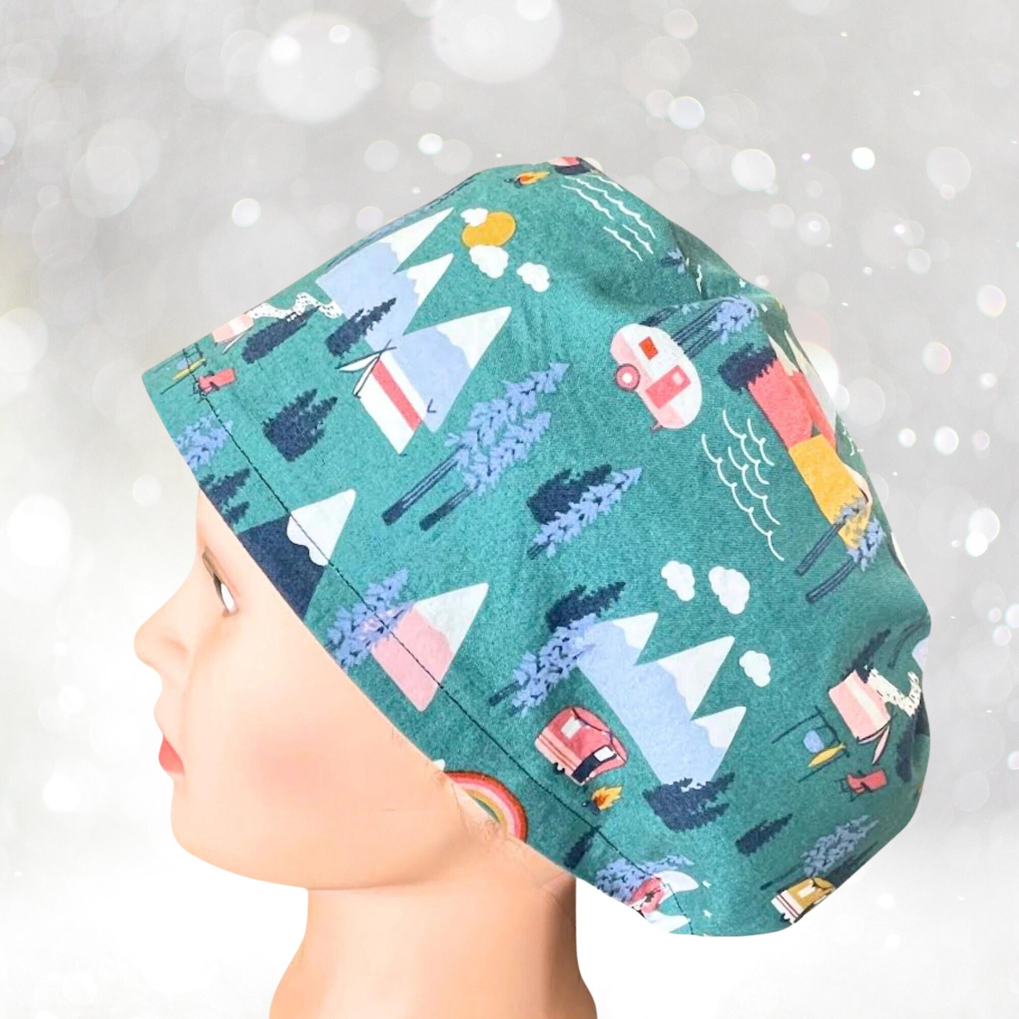 EURO Style Scrub Cap Campers & Mountains Scrub Hats Women Euro Style ...