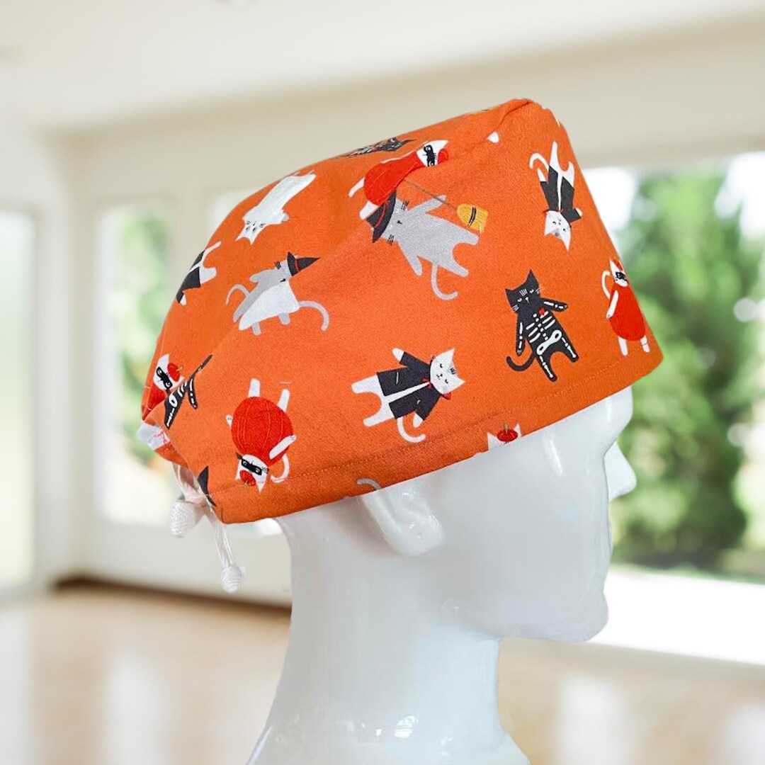 Halloween Cats Scrub Cap: Modern Nurse Hat, Vet Tech Gift - Etsy