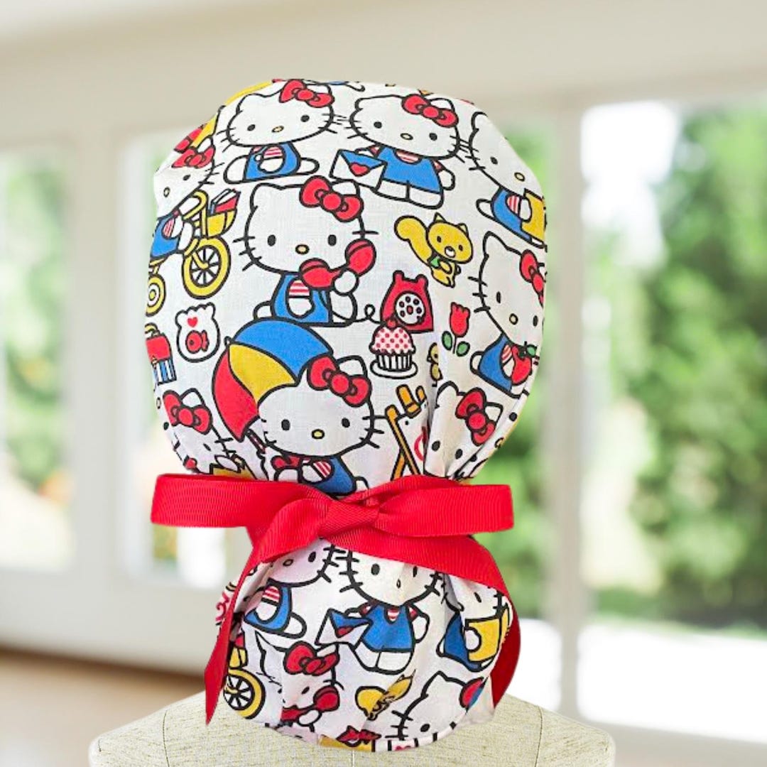 Hello Kitty Ponytail Scrub Cap: Surgical Hat With Red Ribbon - Etsy