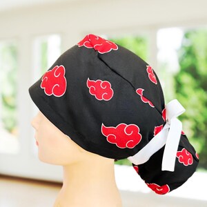 Akatsuki Ponytail Scrub Cap: Surgical Hat With Red Clouds - Etsy