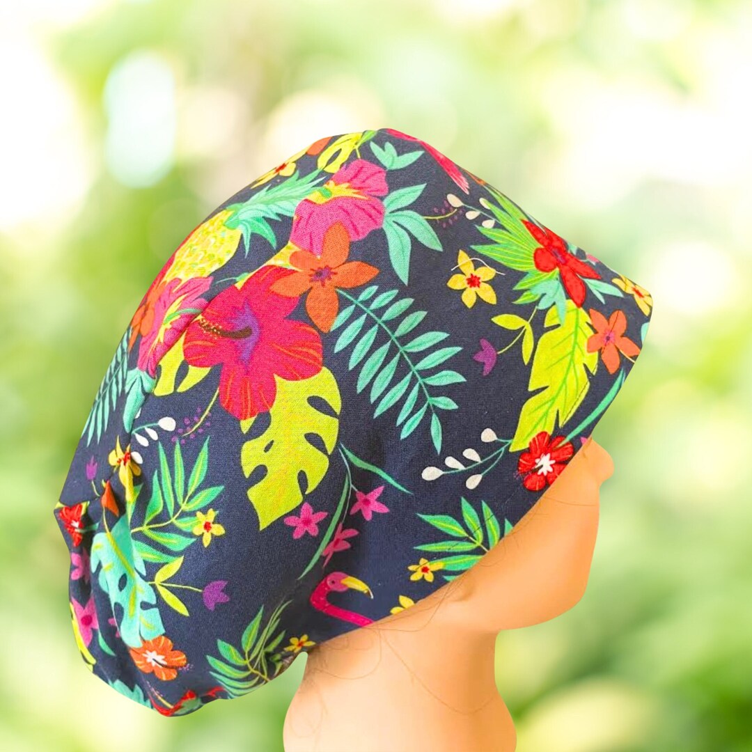 PREMIUM EURO Style Scrub Cap Flamingo Tropicals~ | Scrub Hats Women ...