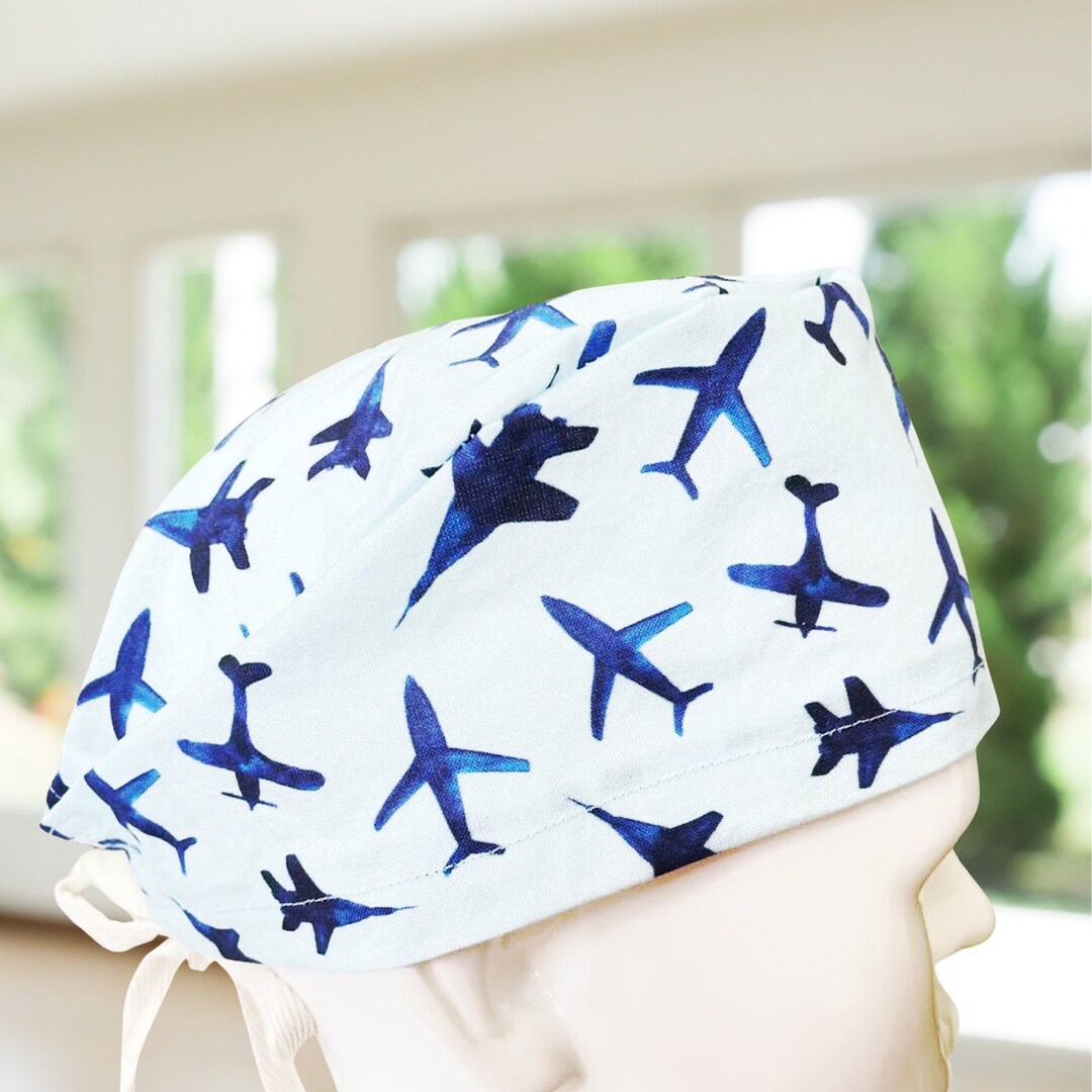 PREMIUM Airplanes Modern Scrub Cap, Nurse Cap, Scrub Hat, OR Scrub Cap ...