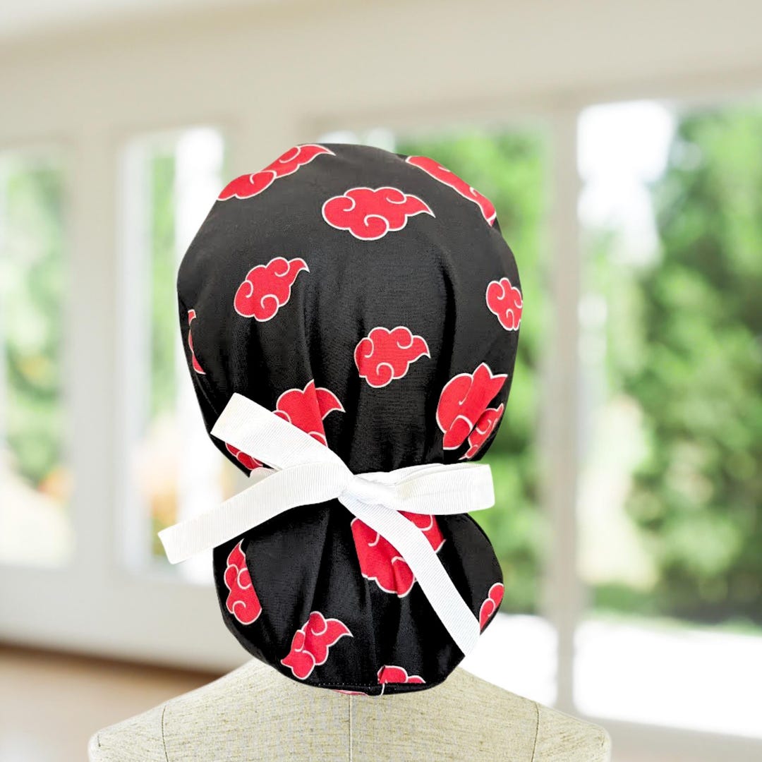 Akatsuki Ponytail Scrub Cap: Surgical Hat With Red Clouds - Etsy