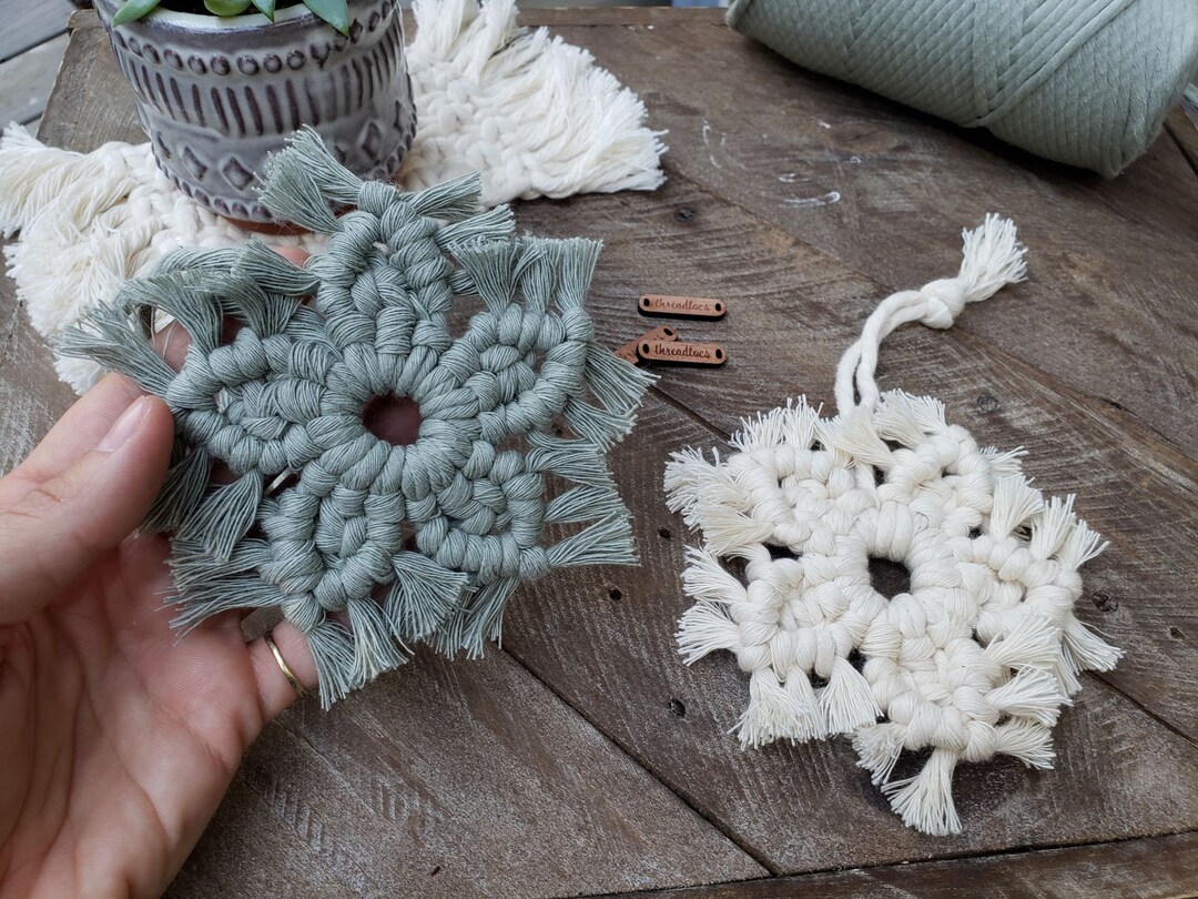 Macrame Snowflake Tree Ornaments / Handmade / 100% Recycled Cotton ...