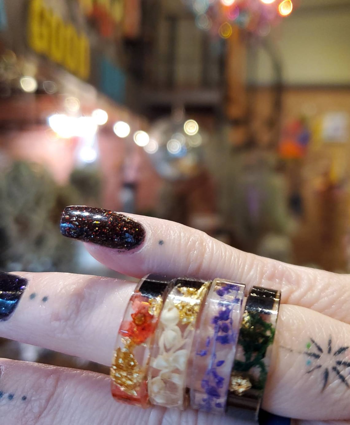 Whimsical Flower Enchanted Resin Rings . 3 Band Colors - Etsy