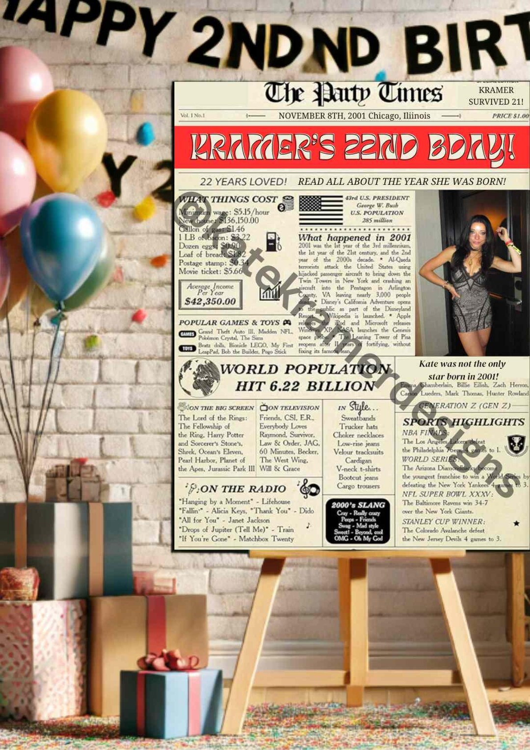 Born in 2001 Birthday Newspaper Poster | Printable 22nd Birthday Sign ...