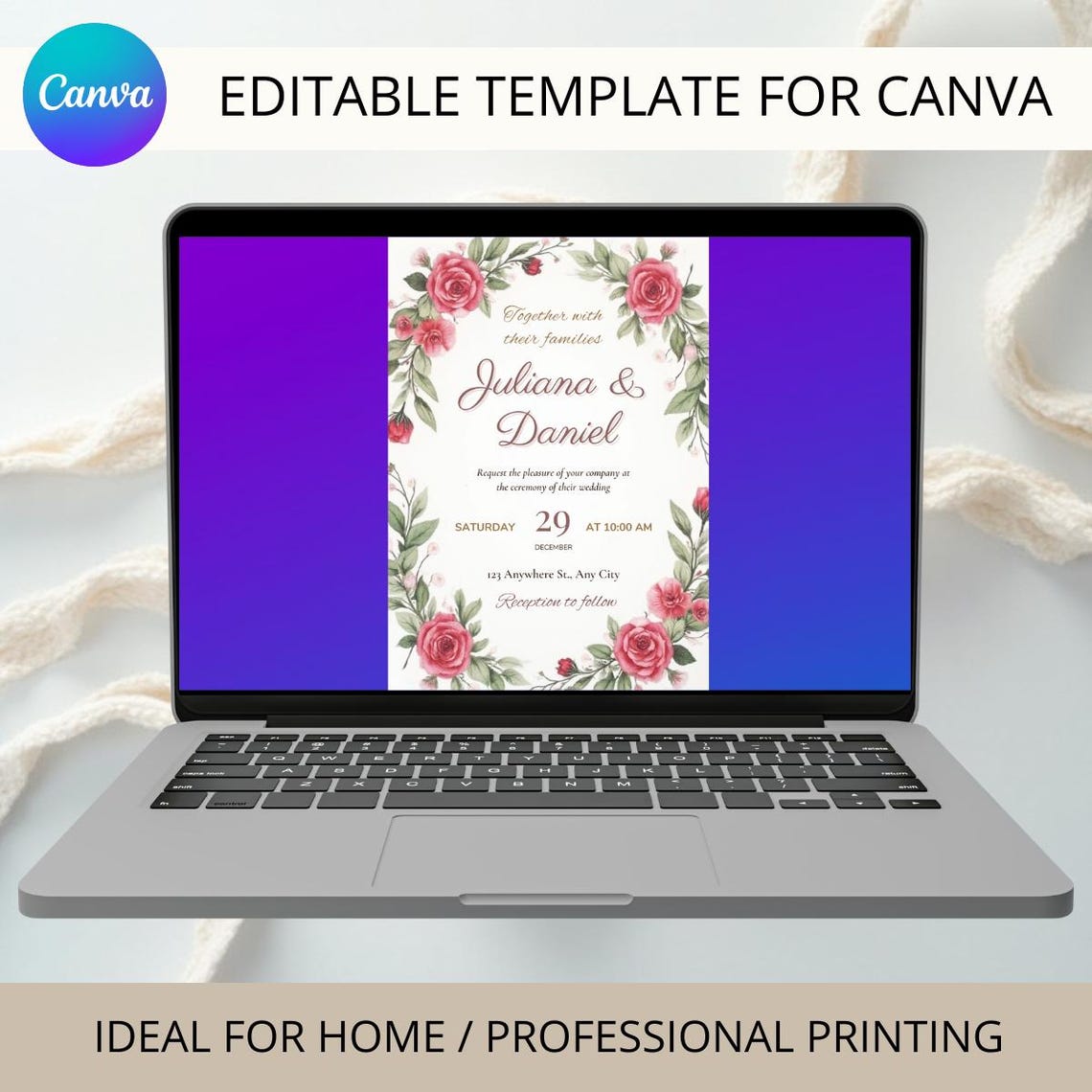 Editable Canva Wedding Invitation Card | Personalized Template - Etsy