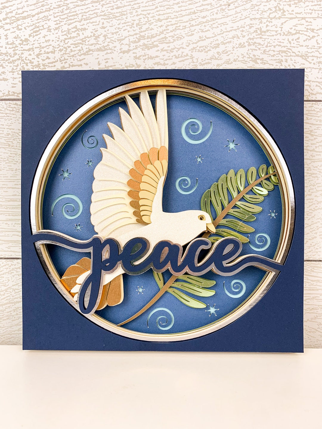 3D Layered Paper Peace Dove Shadow Box Layered Cardstock Winter Shadow ...
