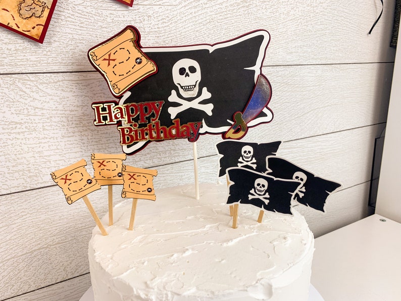 Pirate Party Cupcake Toppers Happy Birthday Banner Banner - Etsy