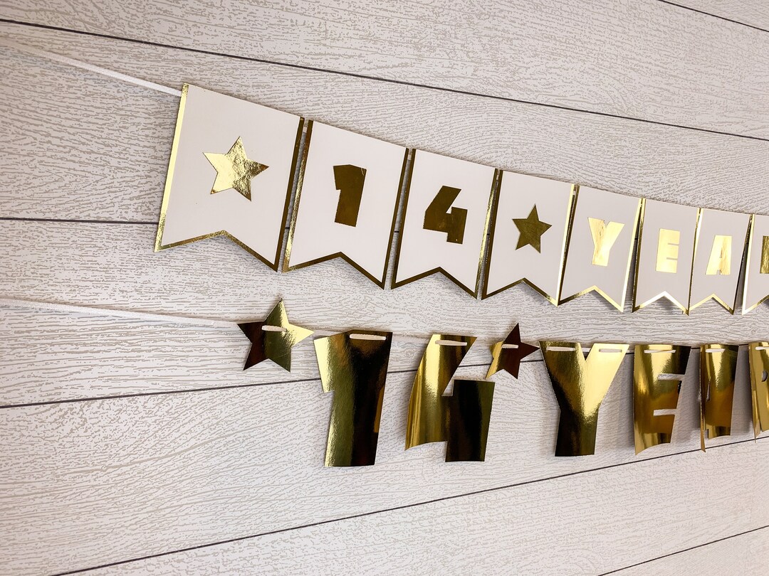 Years Gold Birthday Banner on Pennants Party Decor Custom - Etsy