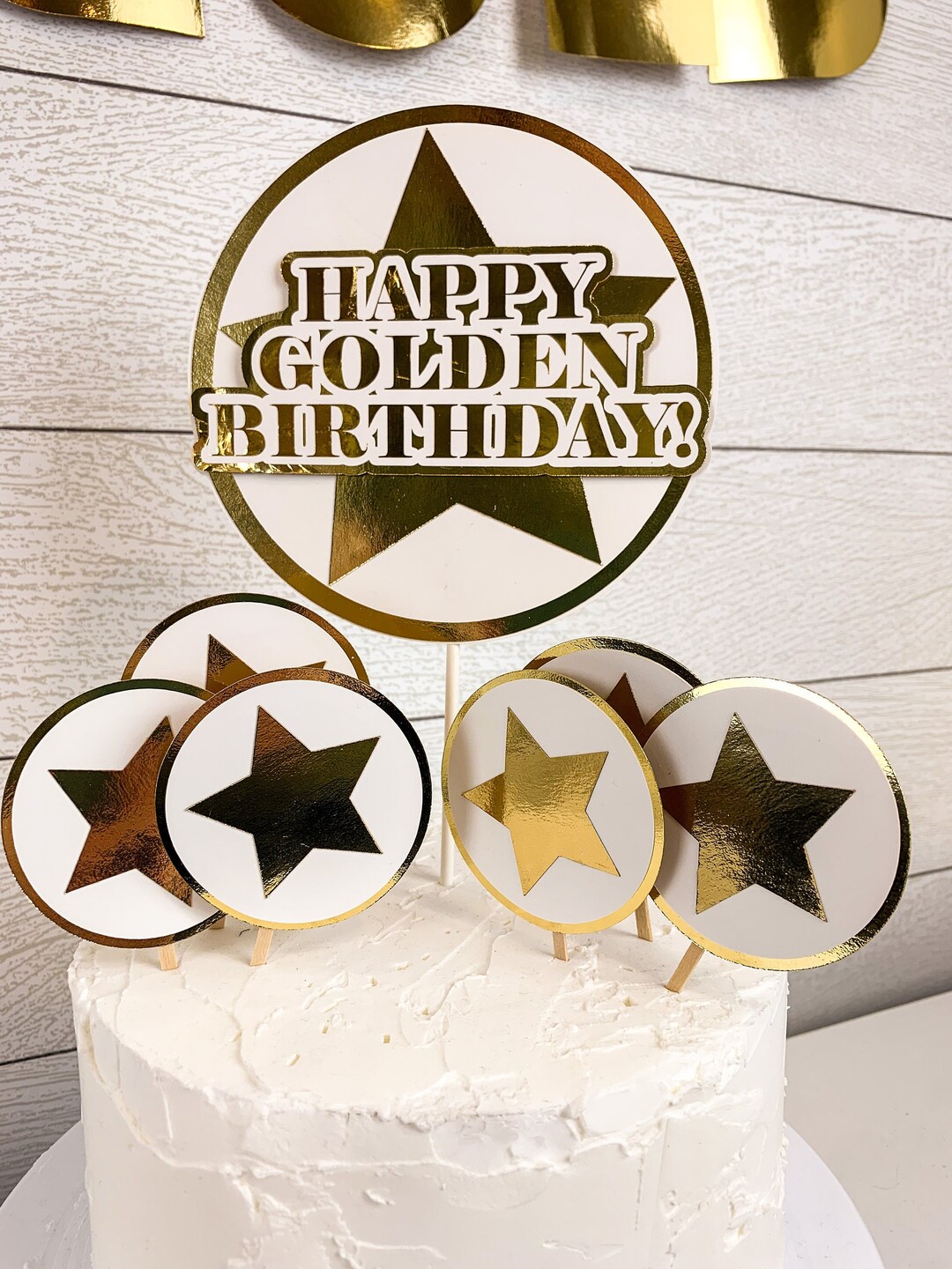 Golden Birthday Cake Topper Birthday Party Decor Custom Age Golden ...