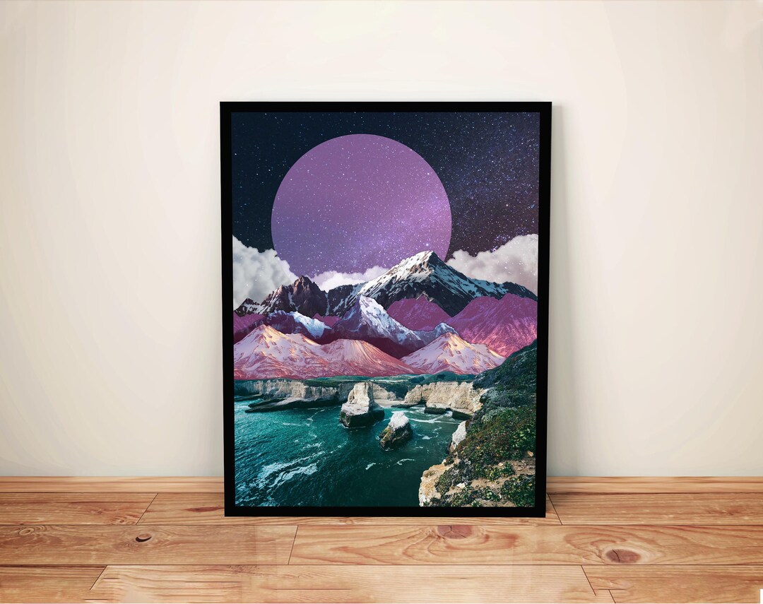 Surreal Mountain Moonscape Art Print: Abstract Coastal Collage - Etsy