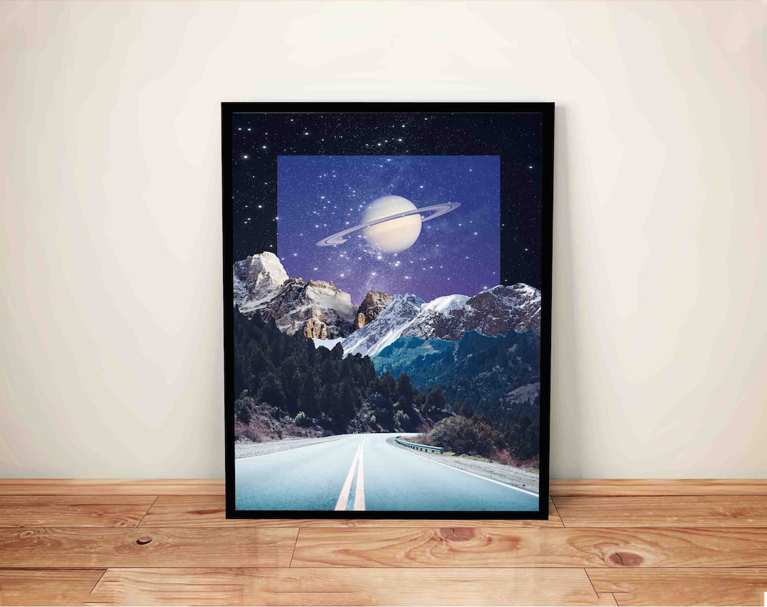Saturn Art Print, Surreal Space Print, Abstract Mountain Wall Art ...