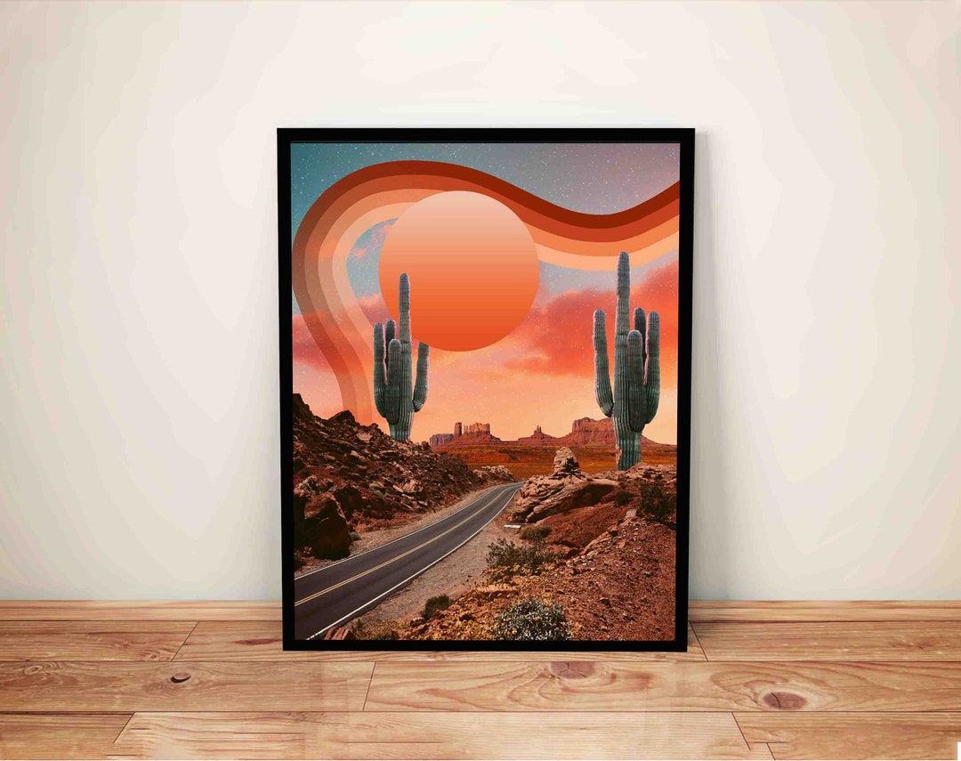 Desert Wall Art, 70s Poster, Desert Art, Cactus Print, Digital Collage ...