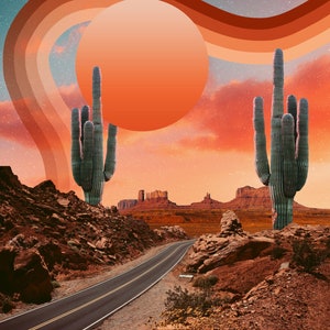 Desert Wall Art, 70s Poster, Desert Art, Cactus Print, Digital Collage ...