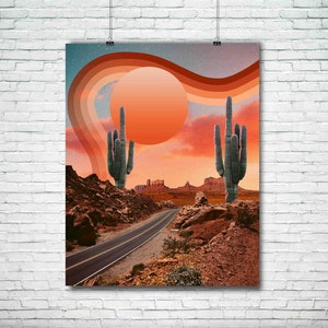 Desert Wall Art, 70s Poster, Desert Art, Cactus Print, Digital Collage ...