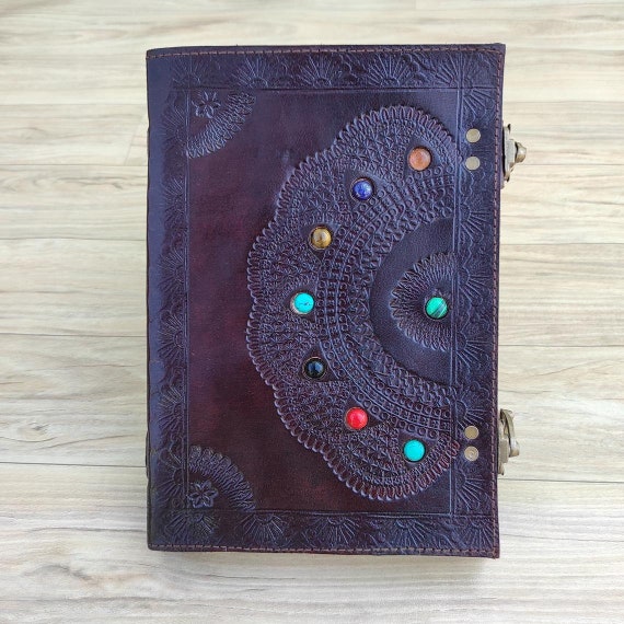 Hand Embossed Leather Journal Notebook Handmade Paper Chakra - Etsy