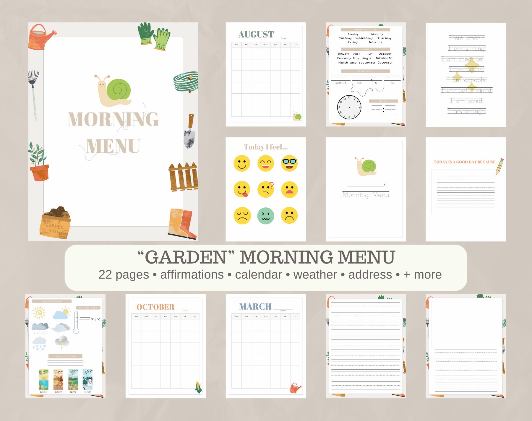Morning Menu Pages for Homeschool | Garden Theme Morning Menu ...
