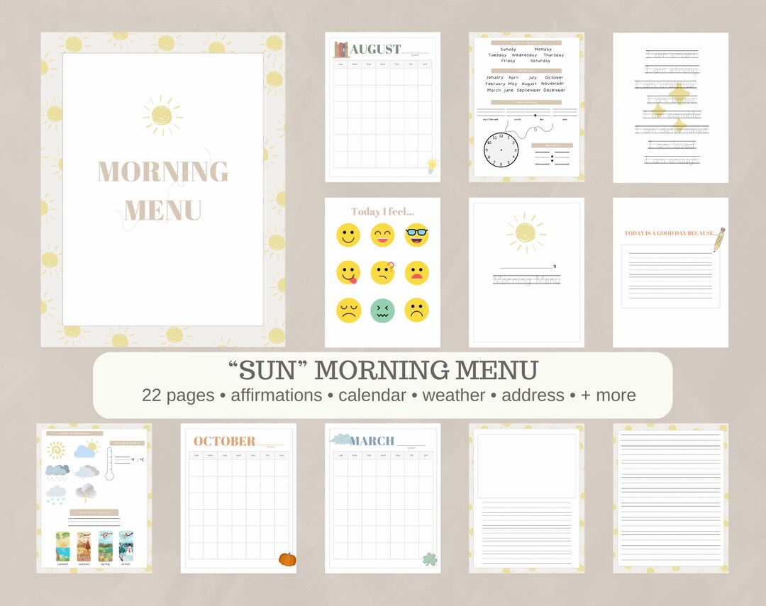 Morning Menu Pages for Homeschool | Suns Theme Morning Menu ...
