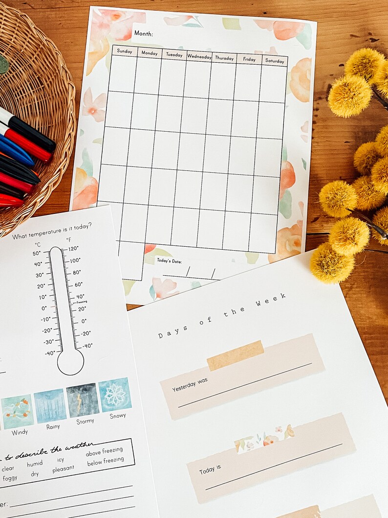 Calendar and Weather Pages - Floral Theme // Homeschool Printables ...