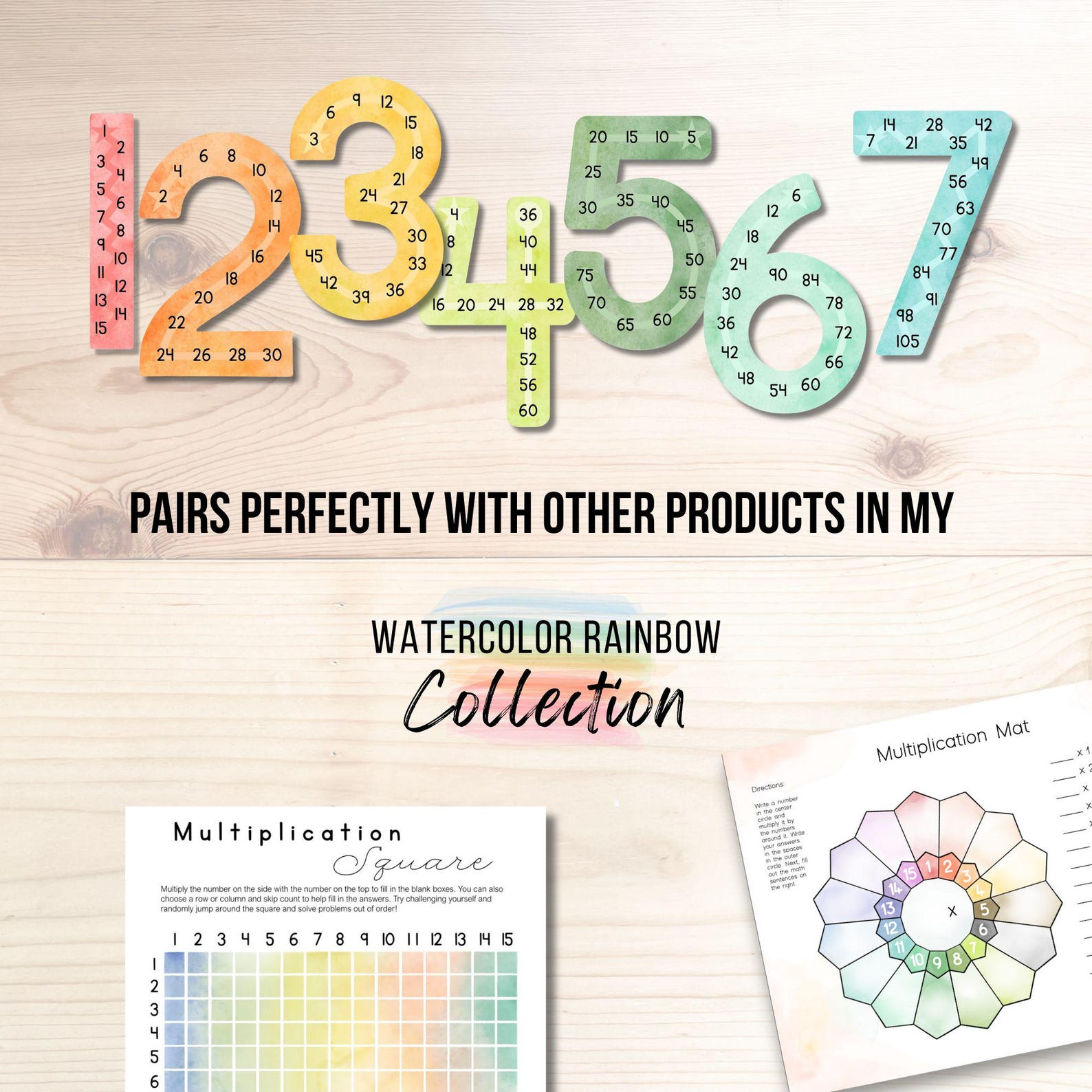 Skip Counting Number Posters | up to 15 X 15 | WATERCOLOR RAINBOW ...