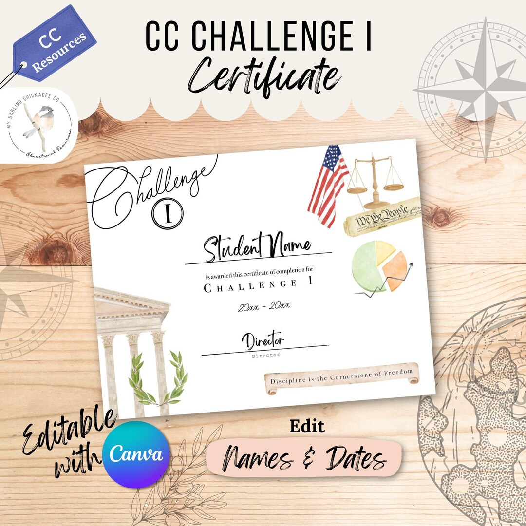 Editable CC Challenge I Certificate | CC End of Year Celebration Award ...