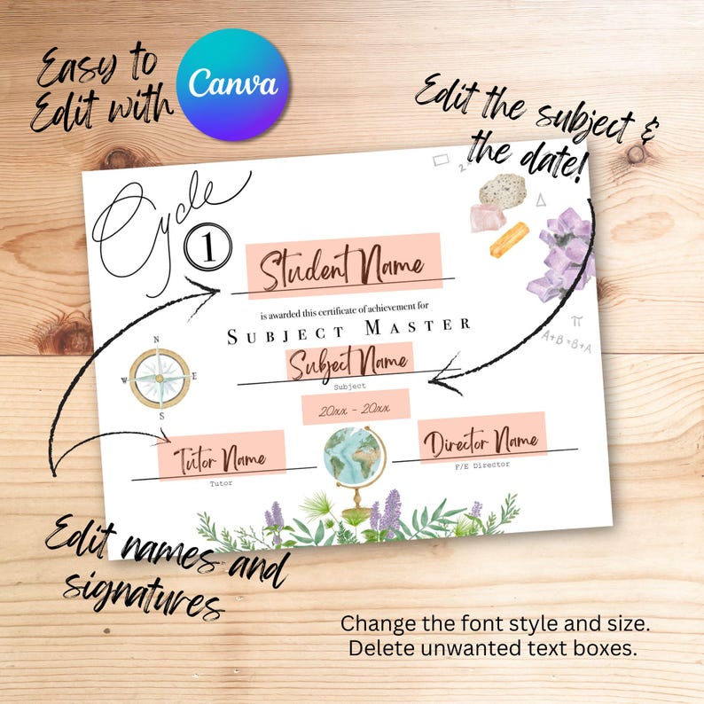 Editable CC Cycle 1 Subject Master Certificate | End of Year ...