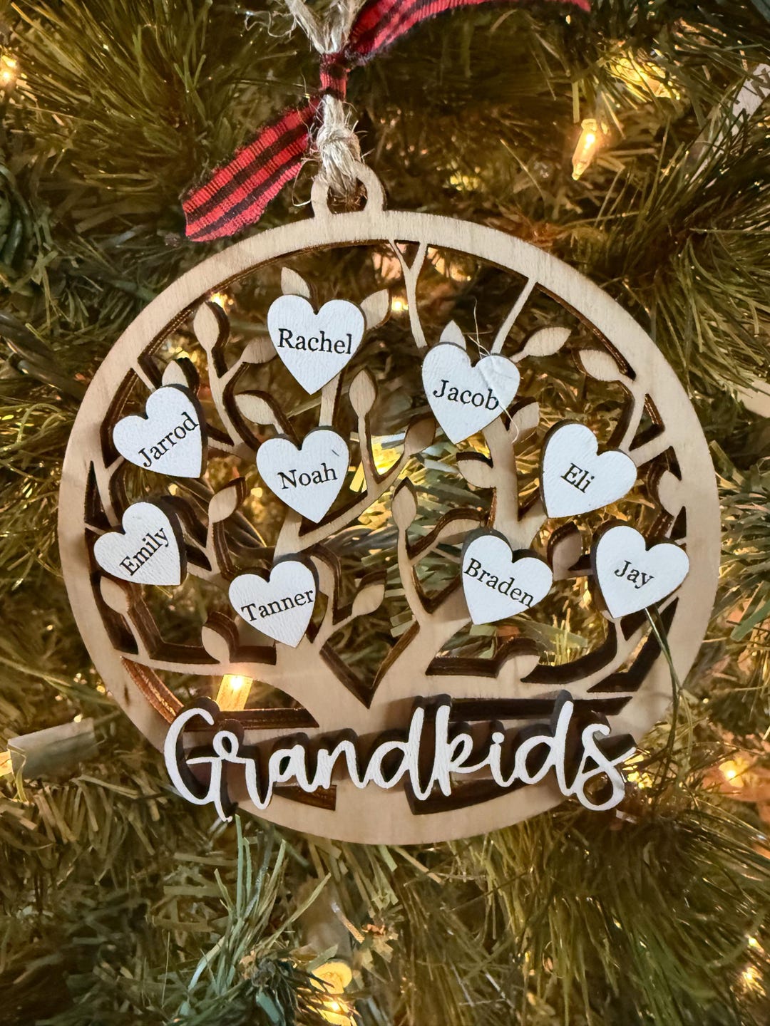 Personalized Grandkids Family Tree Ornament — Custom Wood Engraved Gift ...