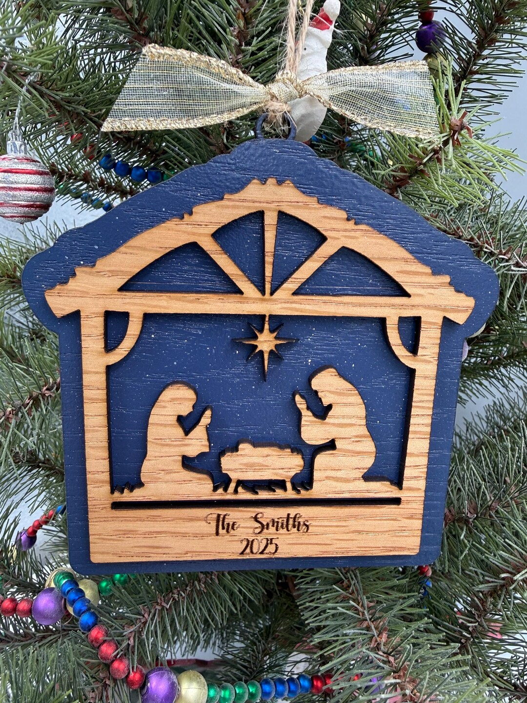 Personalized Rustic Wood Nativity Manger Scene Ornament - Religious ...