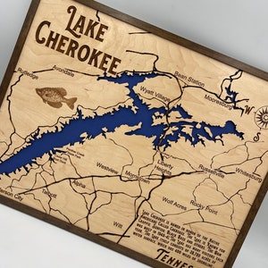 Lake Cherokee Tennessee Wood Map: Layered Lake House Wall Decor Close ...