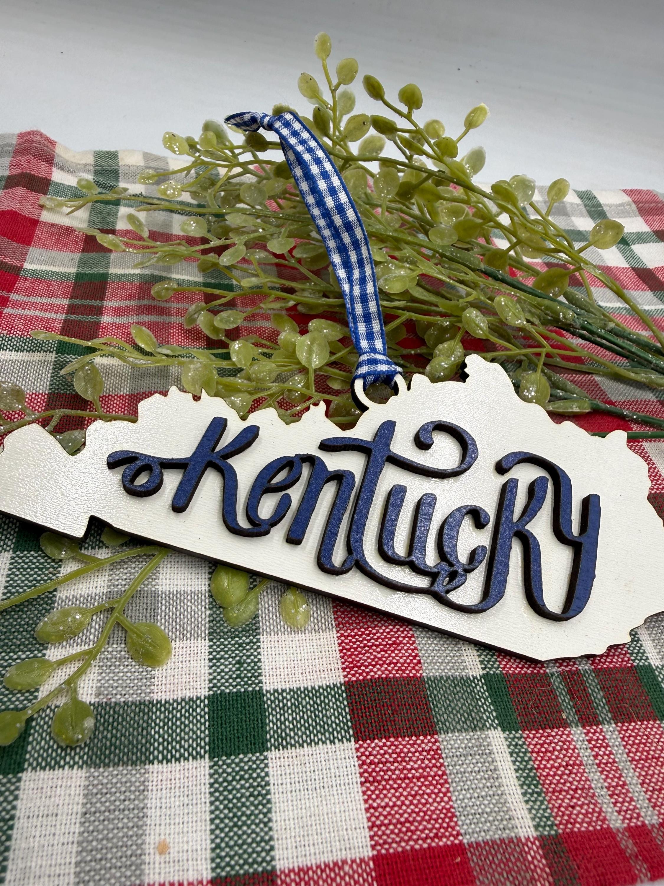 Kentucky White and Blue Christmas Ornament: Laser Cut KY Tree Decor - Etsy