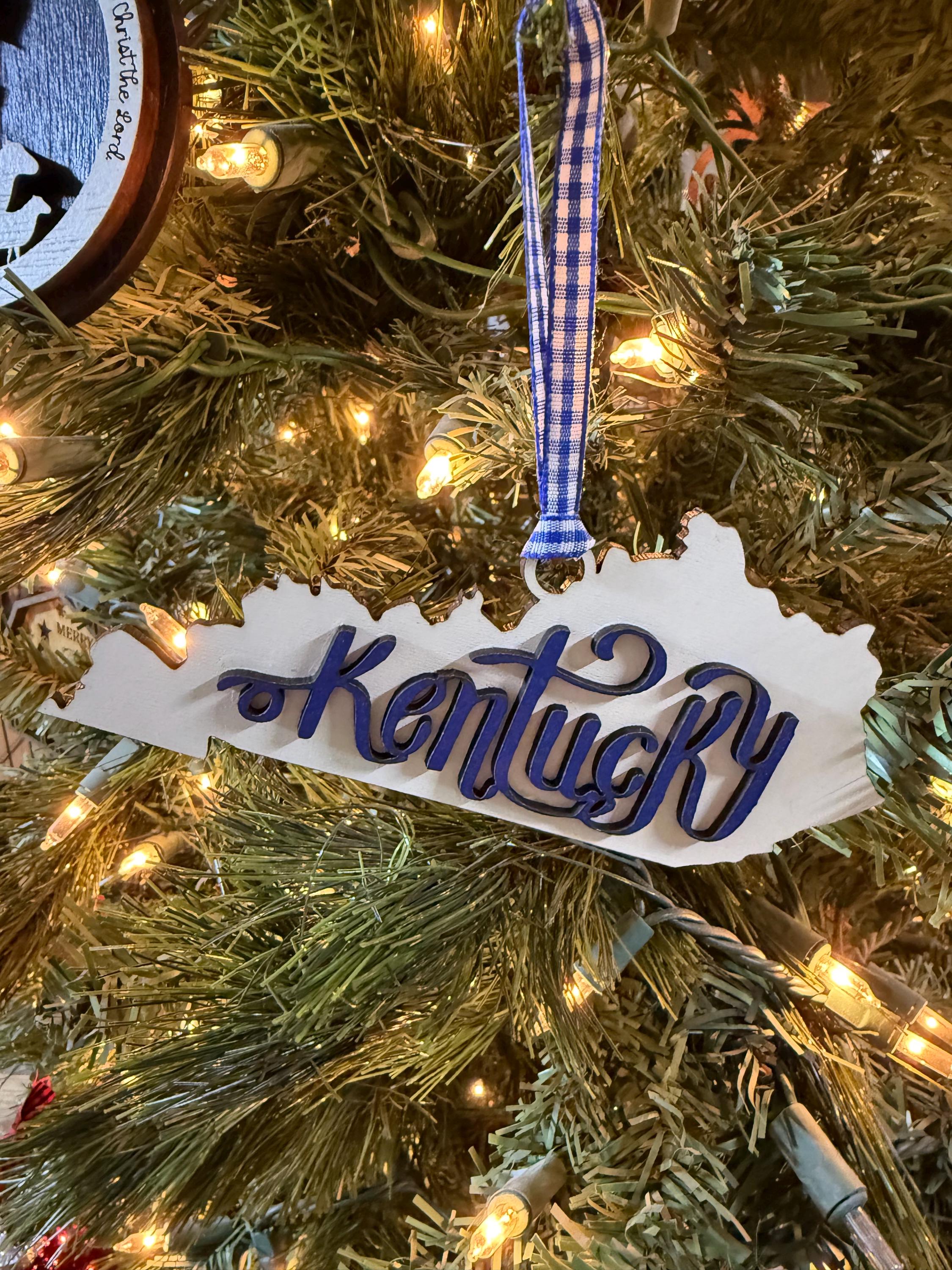 Kentucky White and Blue Christmas Ornament: Laser Cut KY Tree Decor - Etsy