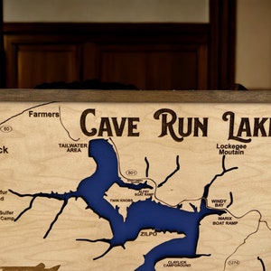Cave Run Lake Map Layered Map Sign Wall Hanging Lake House Decor ...