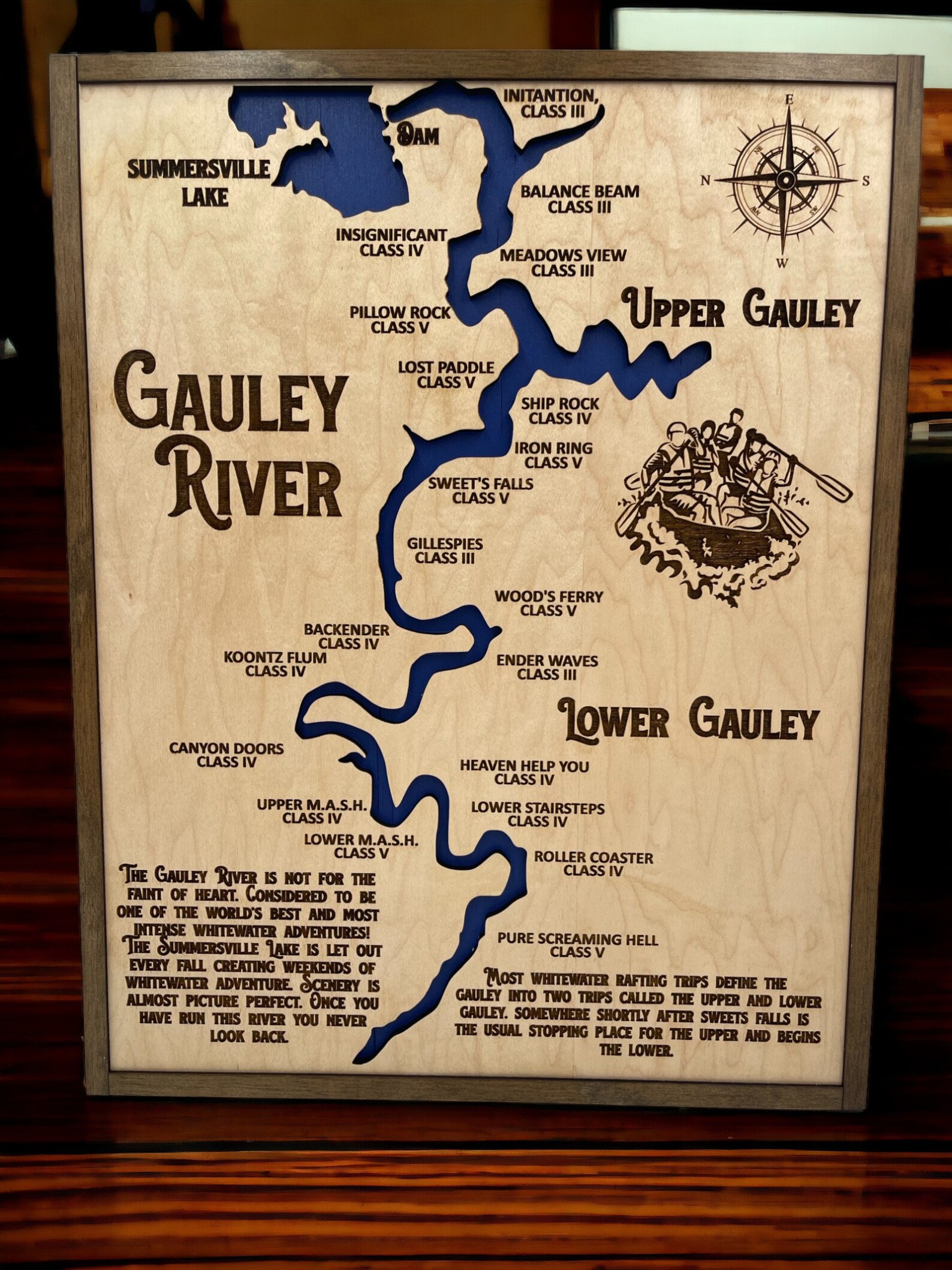 Gauley River Map of West Virginia Whitewater Rafting Map Wall Hanging ...