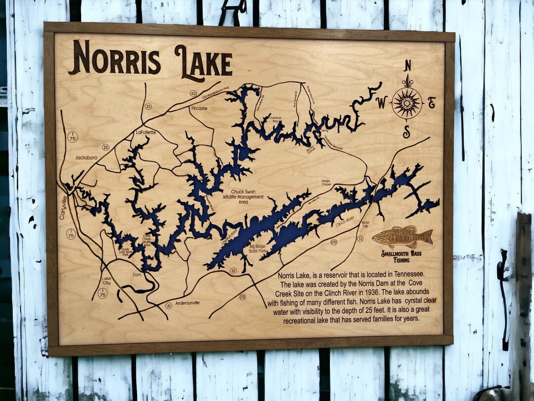 Norris Lake Map Lake Wall Map Knoxville Tennessee Gift Lake Norris Map ...