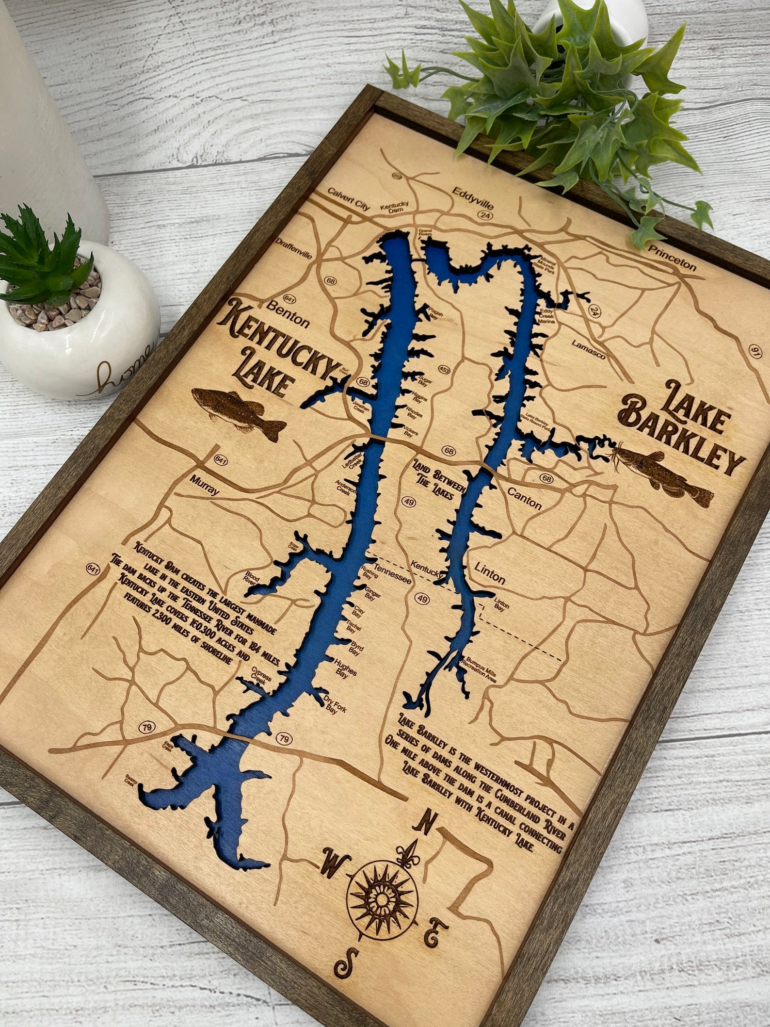 Kentucky & Barkley Lake Wood Map: Layered Wall Art - Etsy