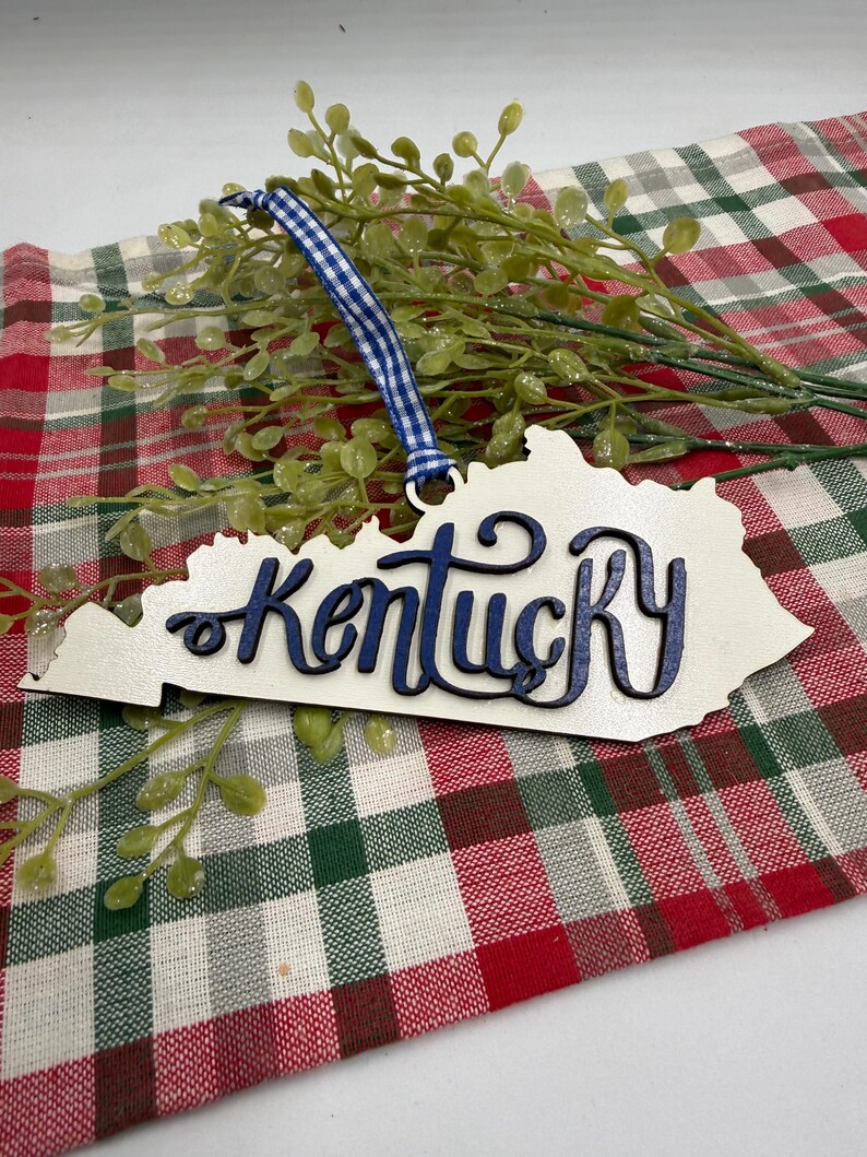 Kentucky White and Blue Christmas Ornament: Laser Cut KY Tree Decor - Etsy