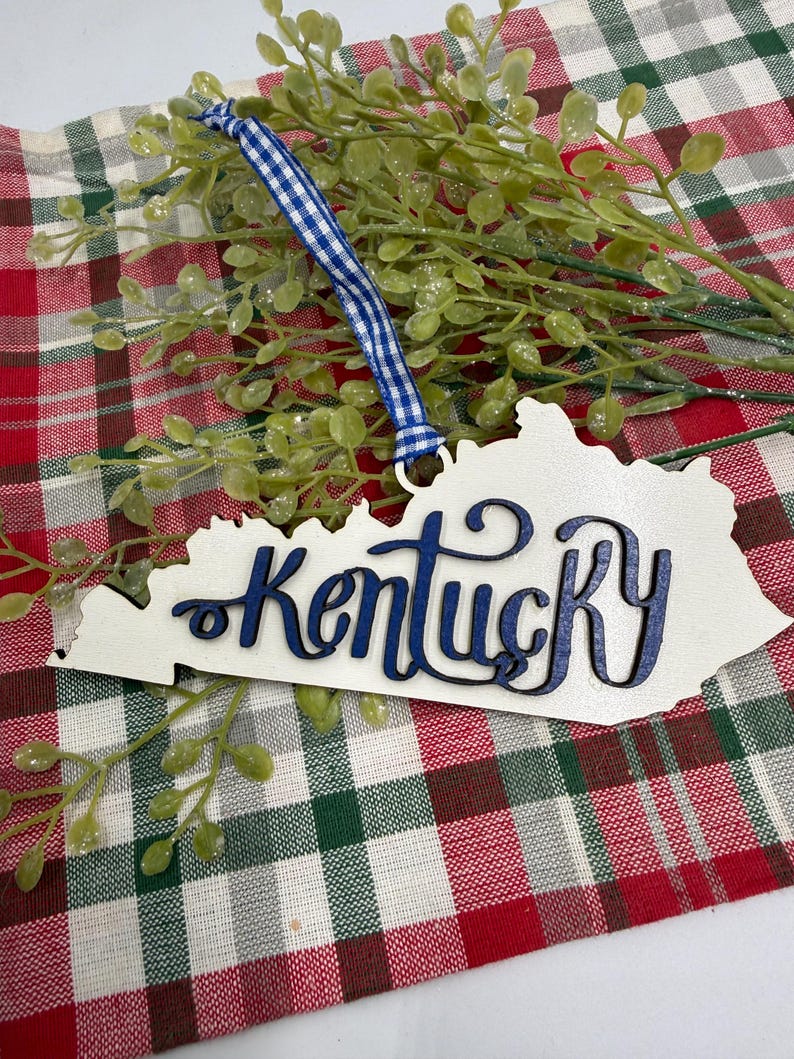 Kentucky White and Blue Christmas Ornament: Laser Cut KY Tree Decor - Etsy