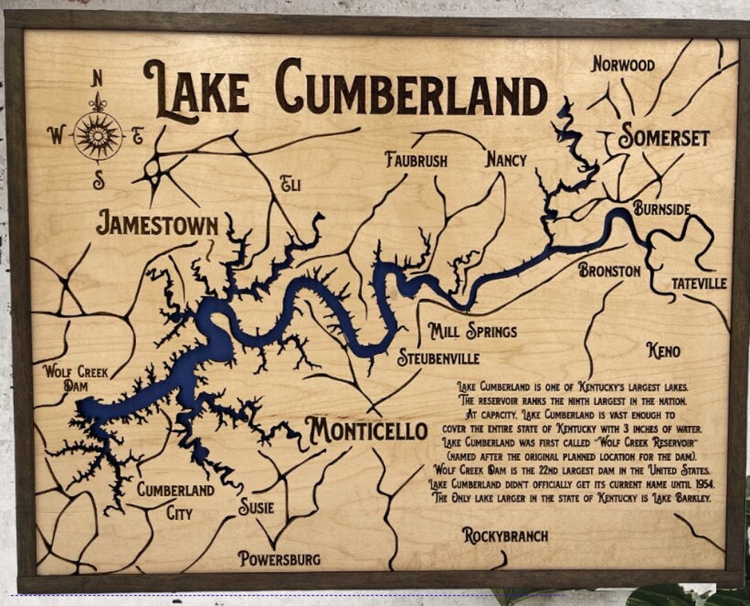 Lake Cumberland Map Lake Wall Map Conley Bottom Jamestown Gift Kentucky ...