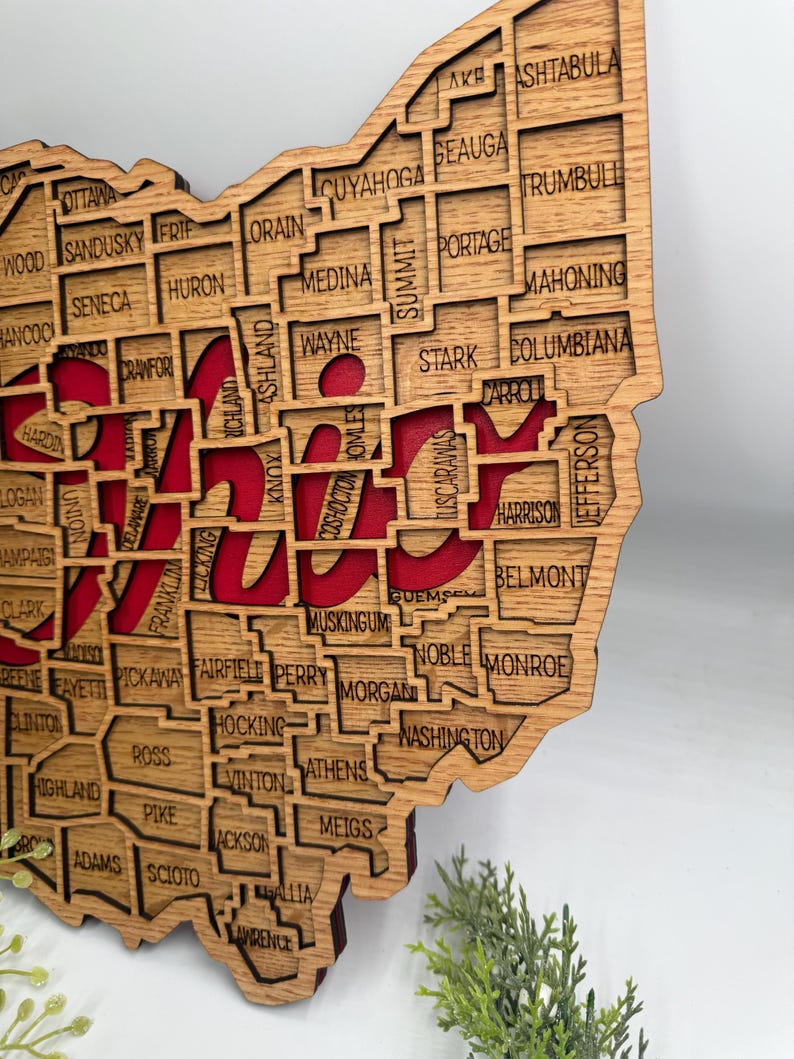 Ohio County Map Sign OH State Map Wood Wall Art Laser Cut - Etsy