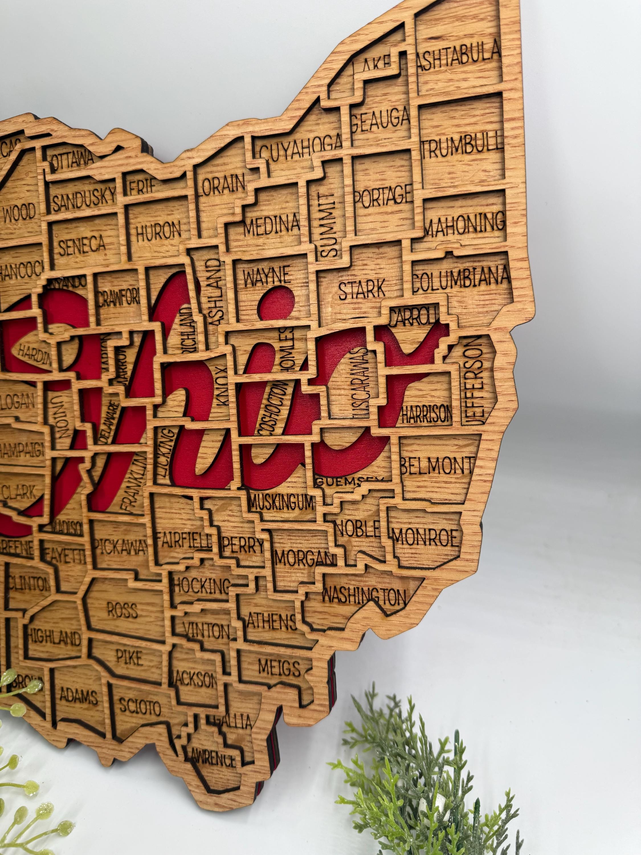 Ohio County Map Sign OH State Map Wood Wall Art Laser Cut - Etsy