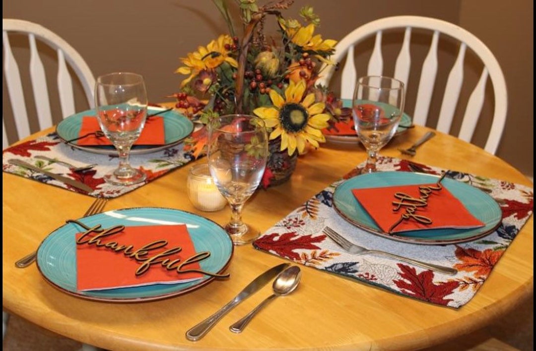 Table Setting Place Cards - Thankful, Grateful, Blessed, Gather - Wood ...